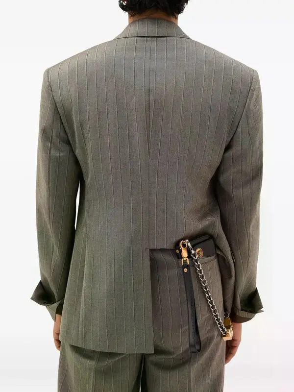 Versace Pinstripe Wool Boxy Blazer - Grey