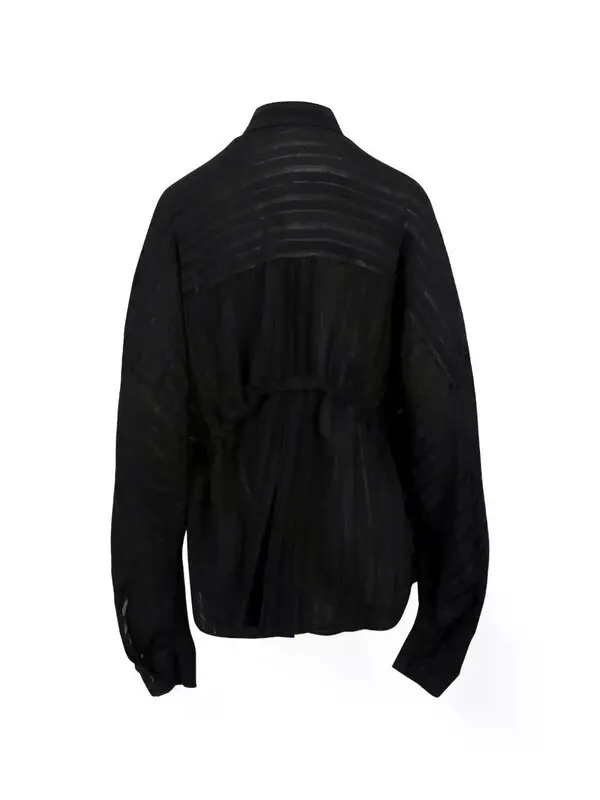 THELATEST Striped Drawstring Shirt - Black