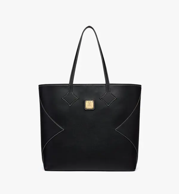 Mcm Calfskin Leather Shopper - Black