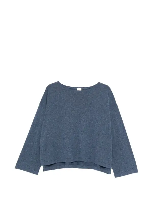 CT PLAGE Cotton Boat Neck Long Sleeve Sweater - Blue