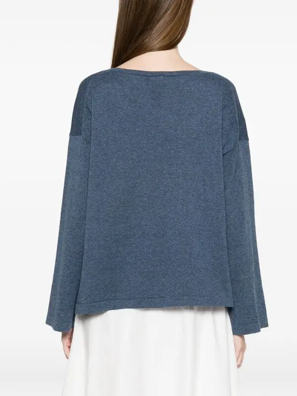 CT PLAGE Cotton Boat Neck Long Sleeve Sweater - Blue