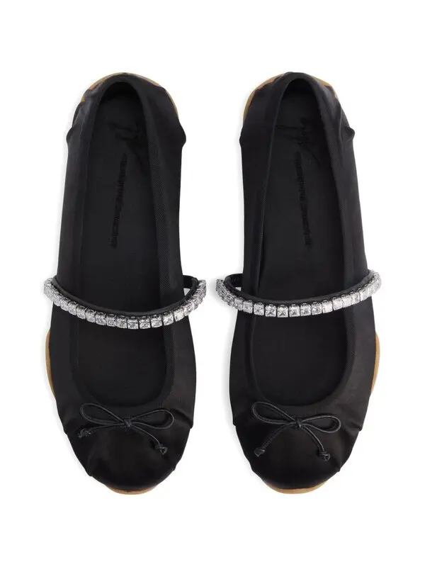 GIUSEPPE ZANOTTI Satin Ballerinas With Rhinestone Band - Black