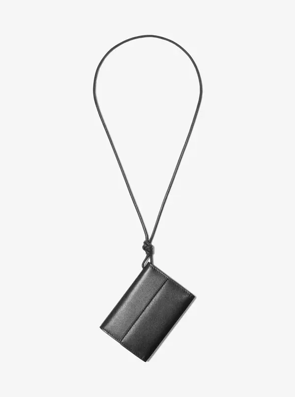 Michael Kors Leather Card Holder Necklace In By - Black