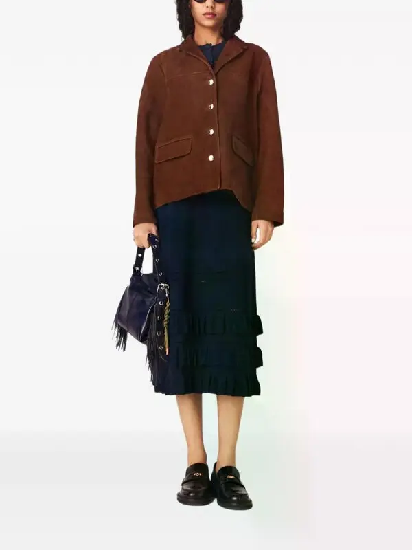 Maje Buttoned Leather Jacket - Brown