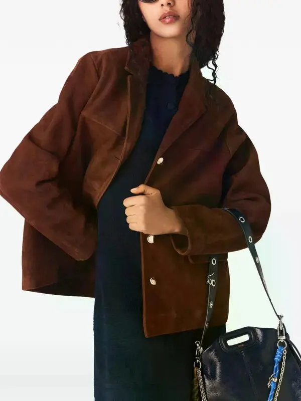Maje Buttoned Leather Jacket - Brown