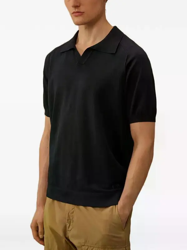 C.P. COMPANY Cotton Crepe Short Sleeve Polo Sweater - Blue