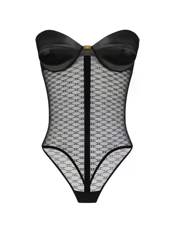 Elisabetta Franchi Jacquard Tulle Bodysuit With Monogram