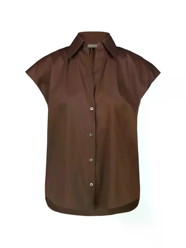 DRHOPE V-neck Cap-sleeved Shirt - Brown