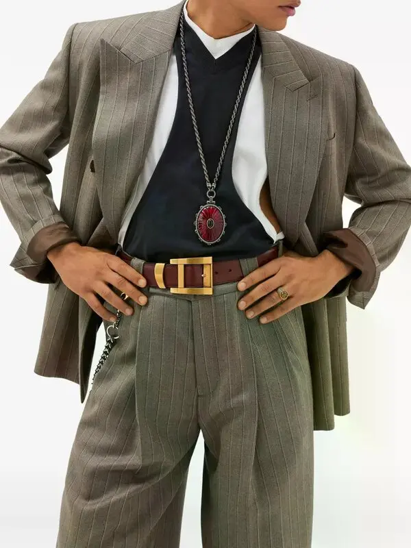 Versace Pinstripe Wool Boxy Blazer - Grey