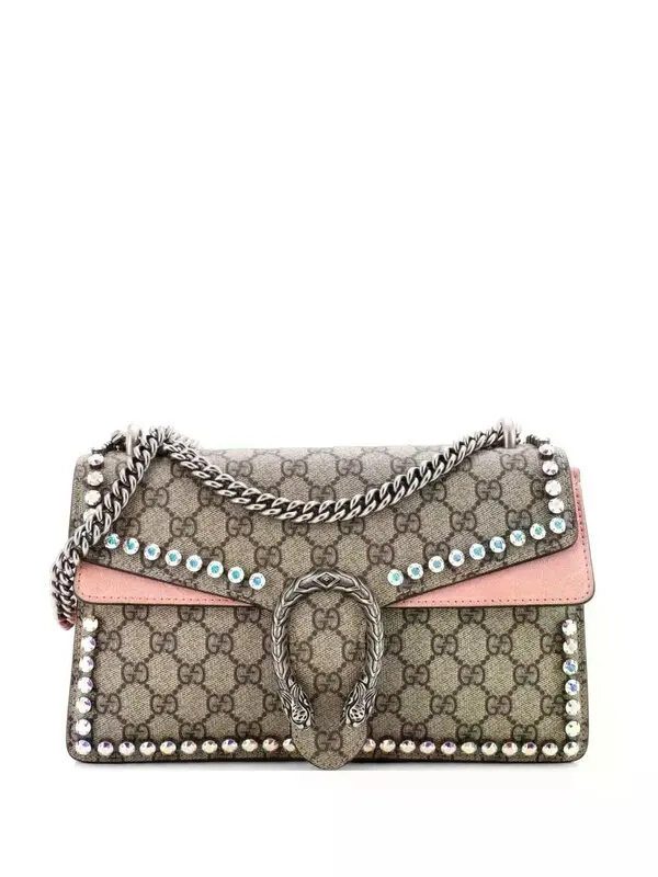 Gucci Dionysus Small Shoulder Bag Embellished Gg Coated Canvas - Brown
