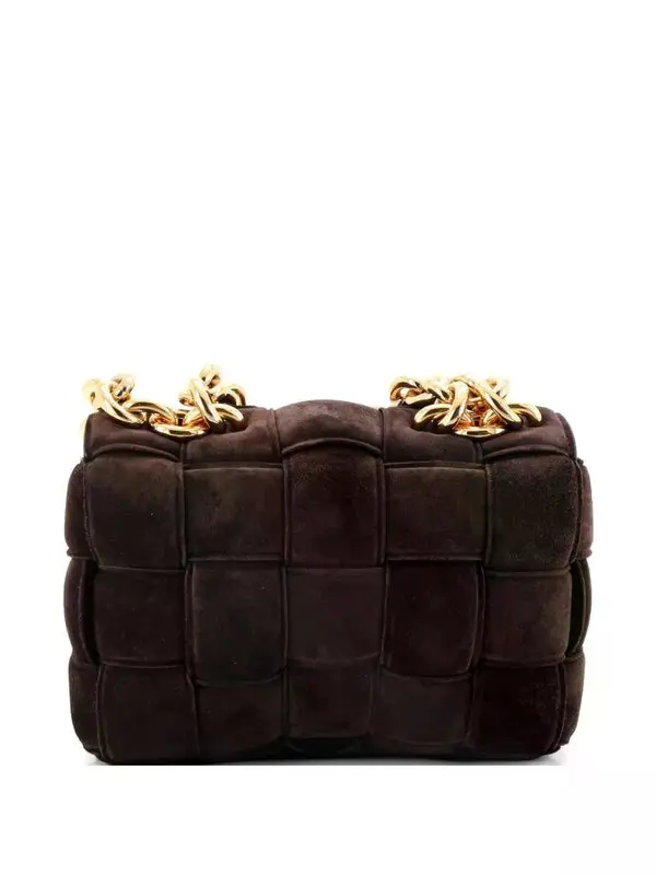 Bottega Veneta Cassette Chain Padded Maxi Intrecciato Suede Crossbody Bag - Brown