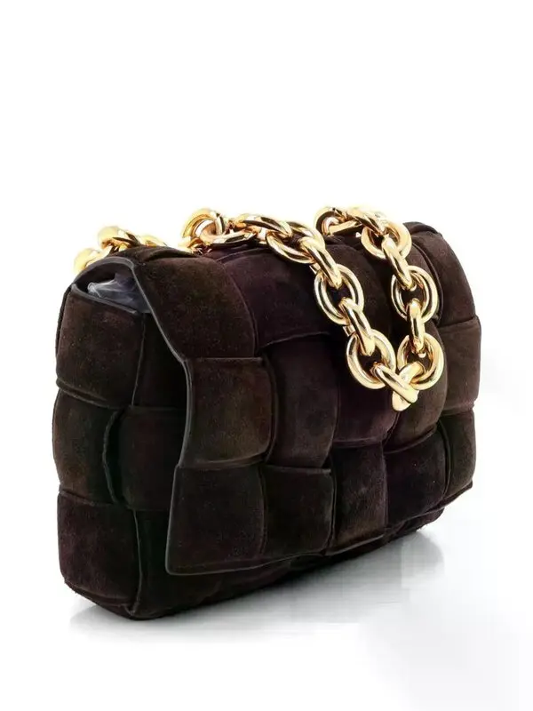Bottega Veneta Cassette Chain Padded Maxi Intrecciato Suede Crossbody Bag - Brown