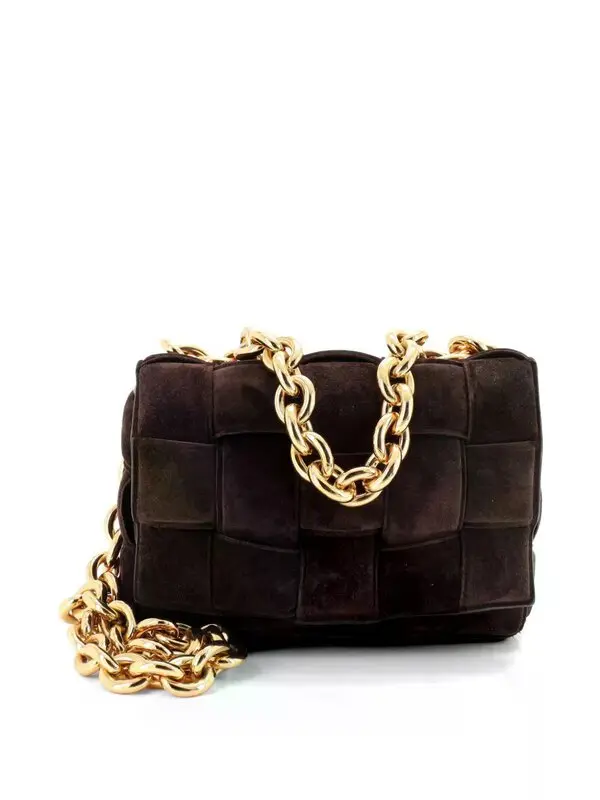 Bottega Veneta Cassette Chain Padded Maxi Intrecciato Suede Crossbody Bag - Brown