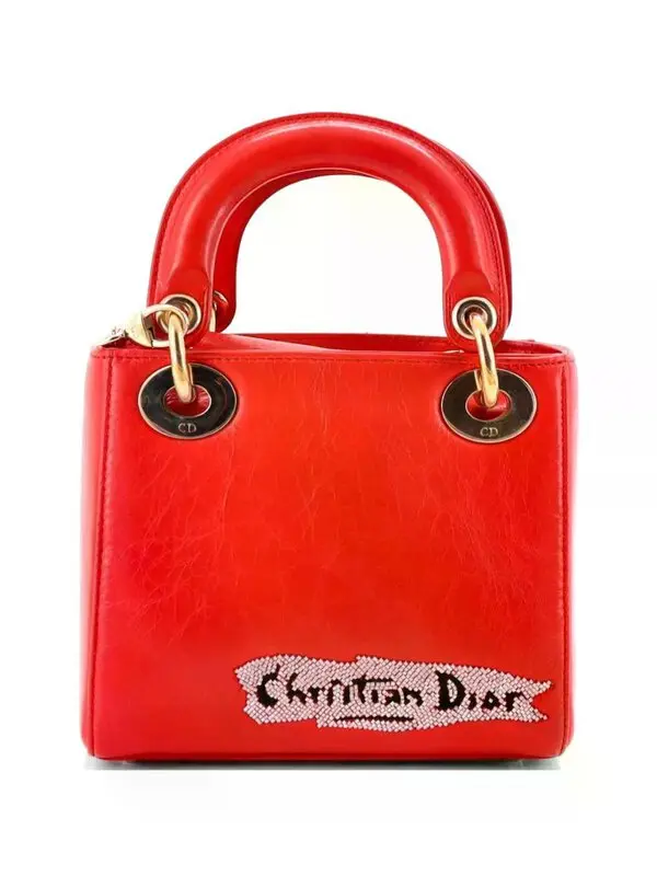Dior Lady Chain Bag Beaded Leather Mini Shoulder Bag - Red