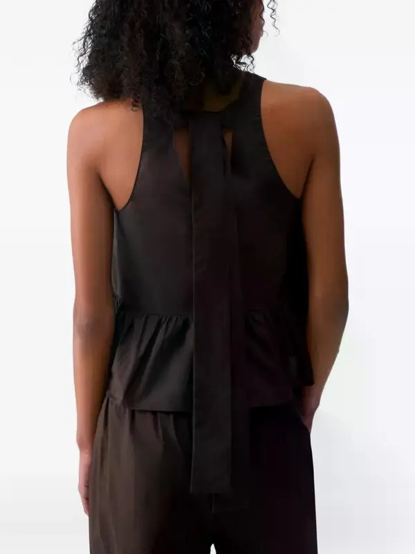 Liu Jo Poplin Top With Bow" Pure Cotton Round Neck Peplum Blouse