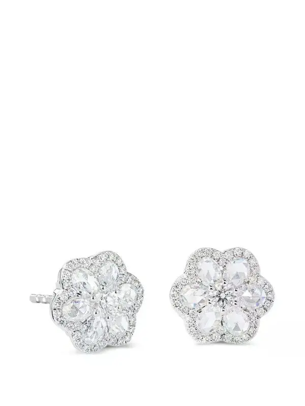 64 Facets Floral Diamond Earrings - Silver