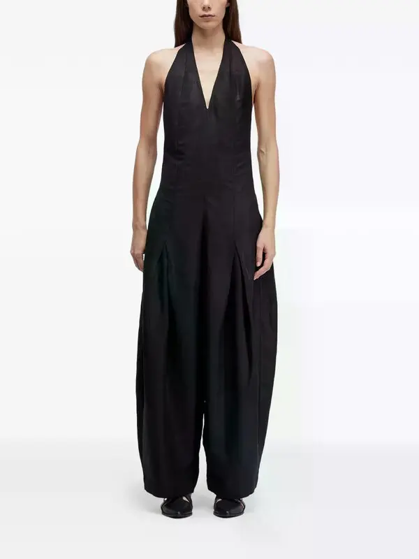 OSKLEN Halterneck Pleated Jumpsuit - Black
