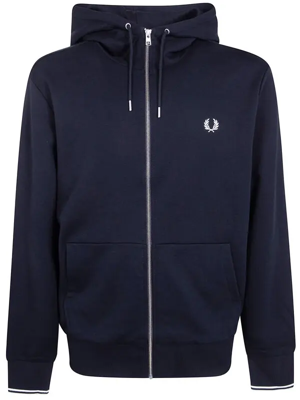 Fred Perry Hooded Zip Through Sweatshirt - Black