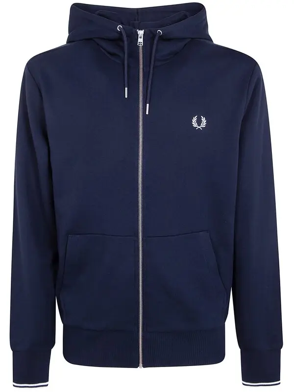 Fred Perry Hooded Zip Through Sweatshirt - Blue