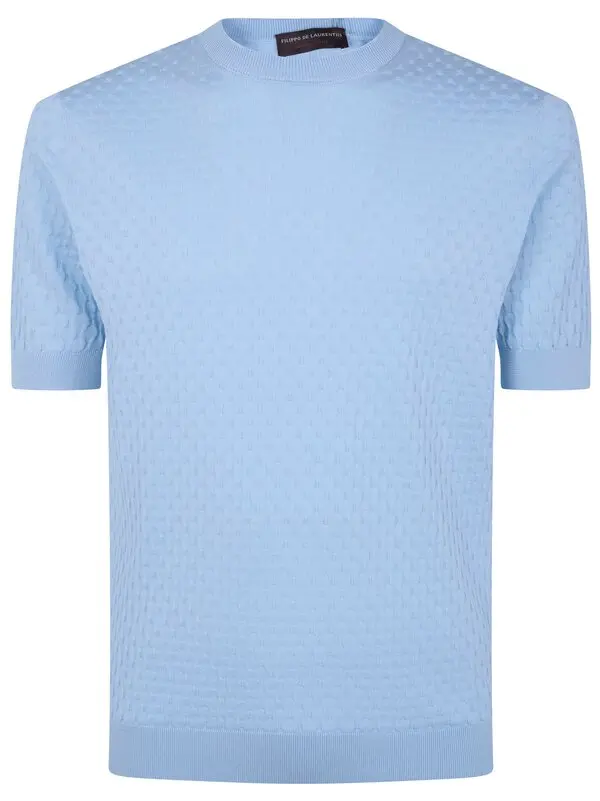 FILIPPO DE LAURENTIIS Round Neck Short Sleeve Sweater - Blue
