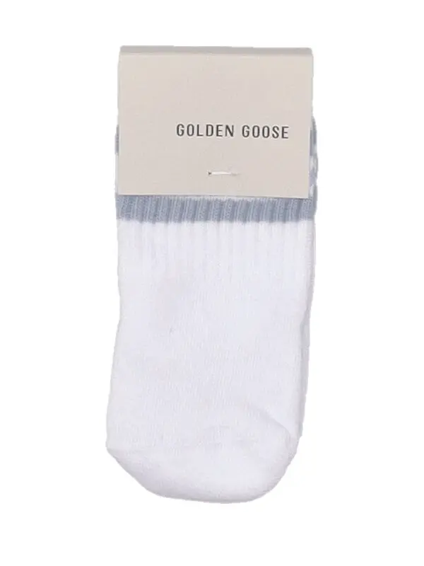 GOLDEN GOOSE High Rib Socks With Logo Stripes - Subdued Blue/ Old White