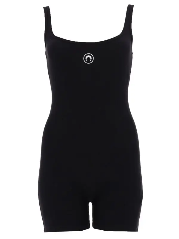 MARINE SERRE Short Jumpsuit With Logo - Black