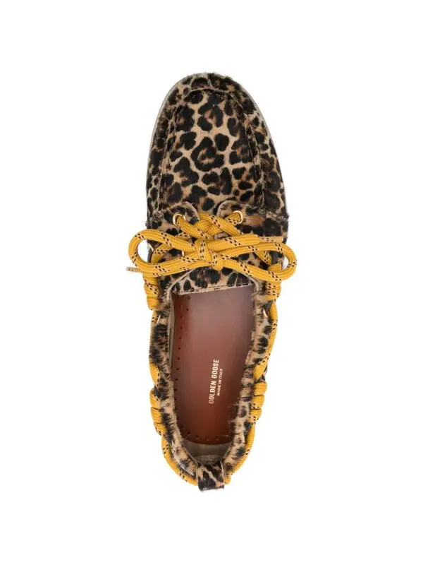 GOLDEN GOOSE Cruise Leopard Print Leather Loafers - Brown