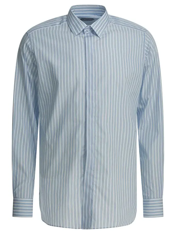 TOM FORD Twill Stripe' Casual Shirt - Light Blue