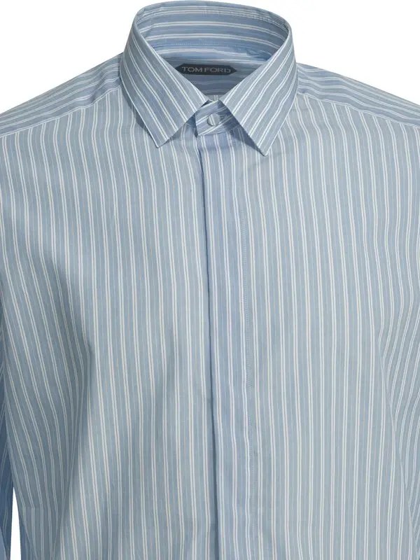 TOM FORD Twill Stripe' Casual Shirt - Light Blue