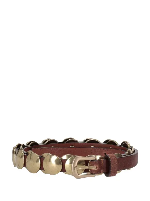 GOLDEN GOOSE Thin Leather Belt With Studs - Nougat
