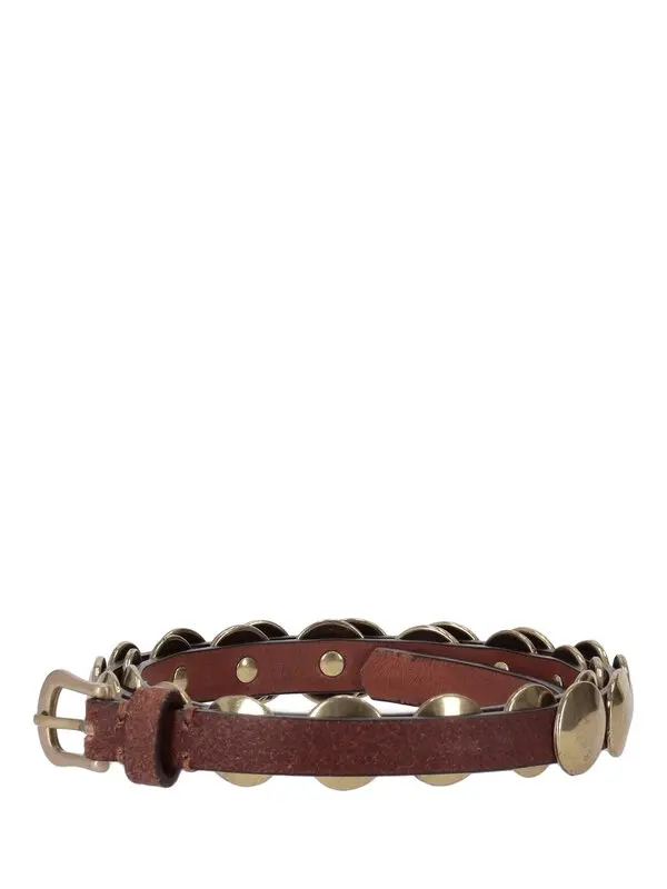 GOLDEN GOOSE Thin Leather Belt With Studs - Nougat