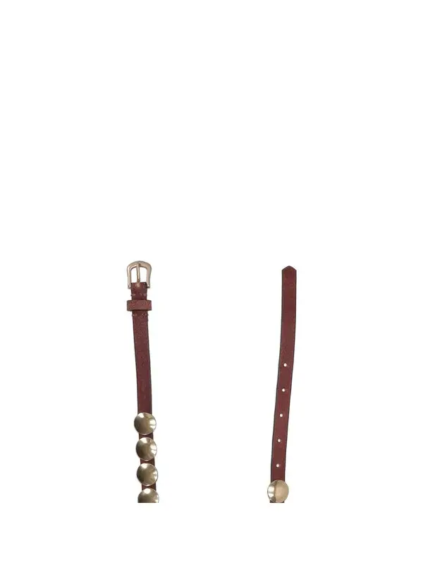 GOLDEN GOOSE Thin Leather Belt With Studs - Nougat