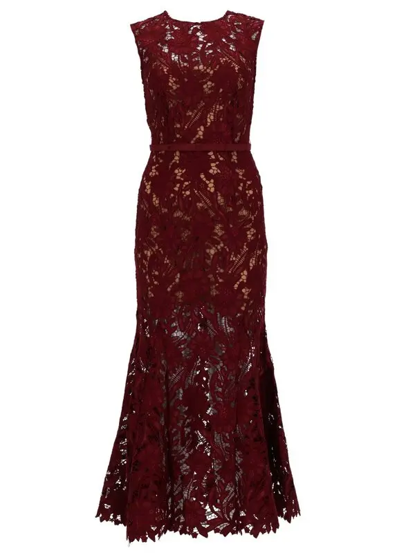 SELF-PORTRAIT Floral Lace Midi Dress - Bordeaux