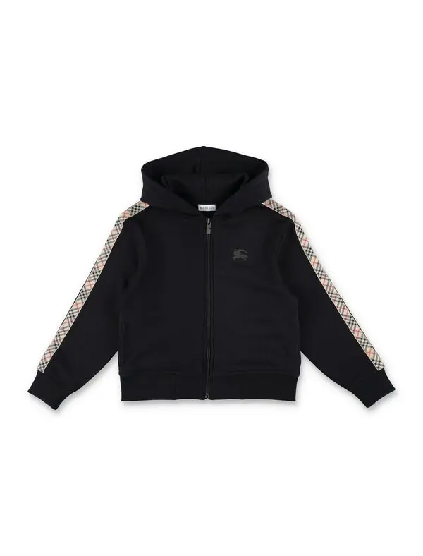 Burberry Cotton Hoodie With Check Trims - Black