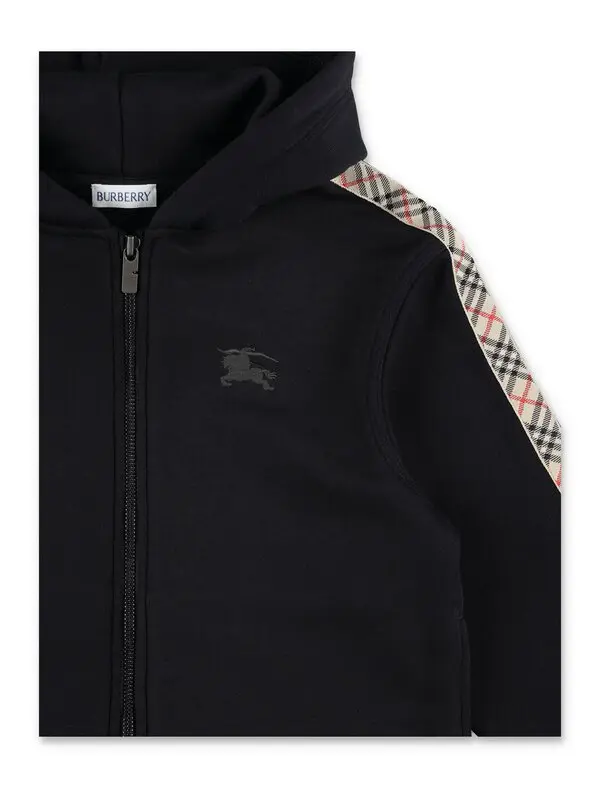 Burberry Cotton Hoodie With Check Trims - Black