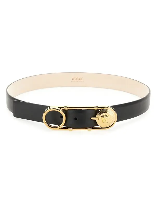 Versace Safety Pin Leather Belt - Black