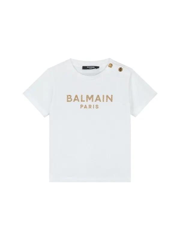 Balmain T-shirt With Logo And Buttons - White