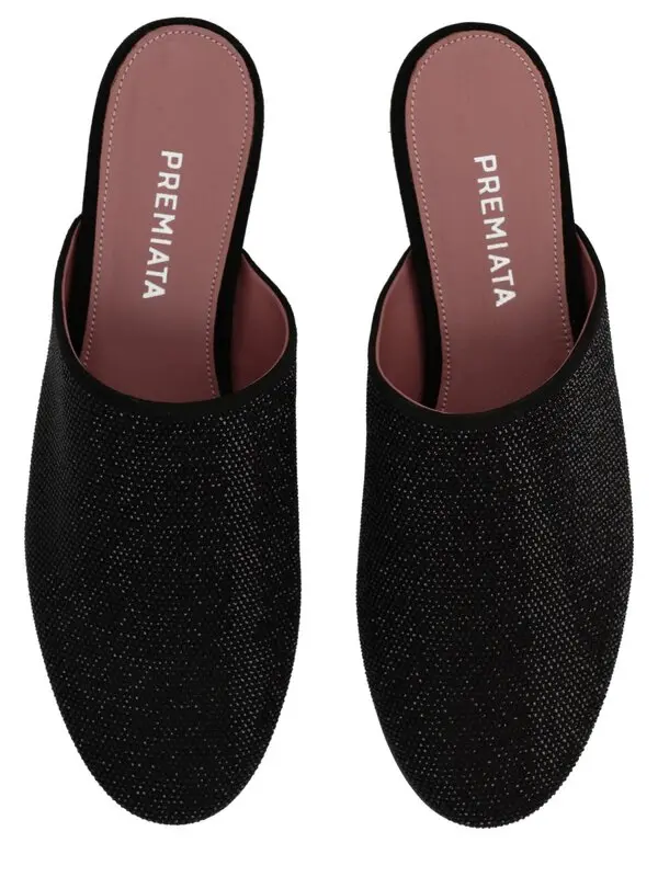 Premiata Leather Slipper With Rhinestones - Black