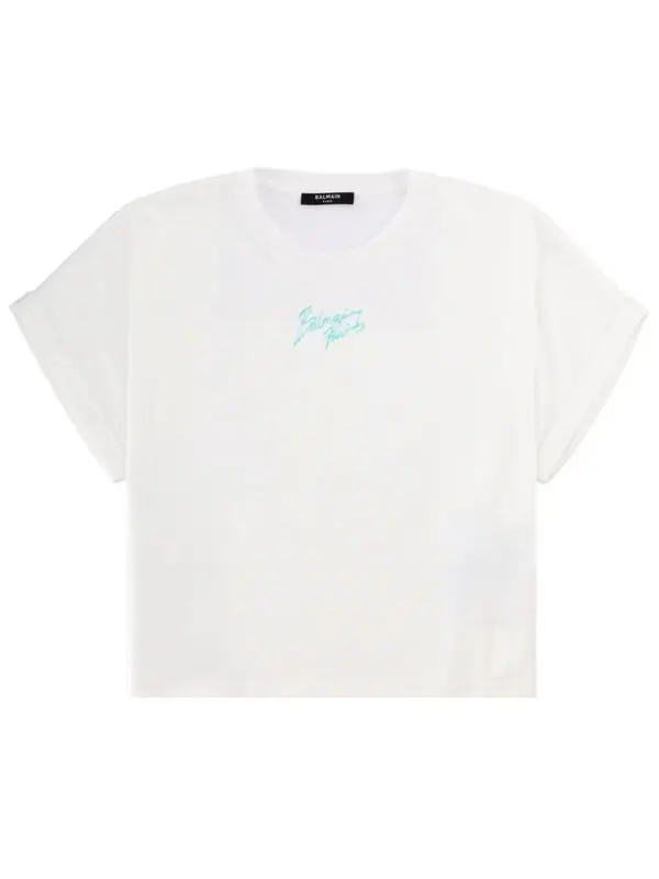 Balmain Cropped Logo T-shirt - White