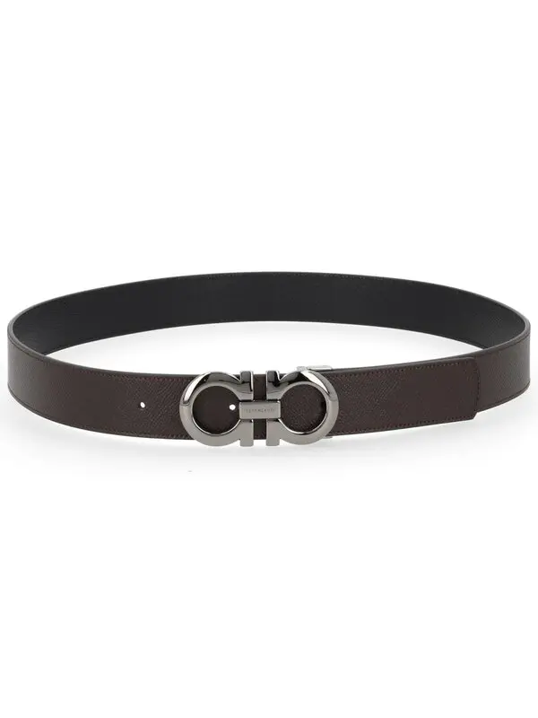 FERRAGAMO Reversible 'hooks' Belt - Dark Brown