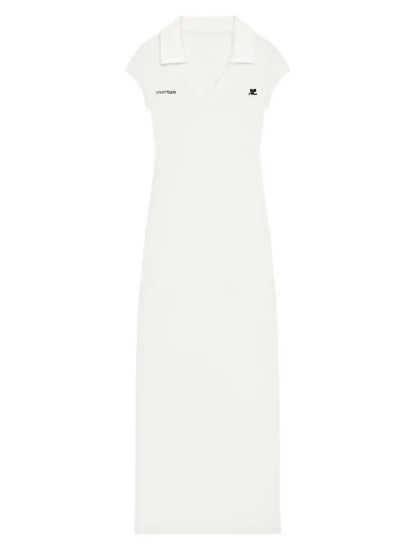 COURREGES Long Sports Polo Shirt Dress - White