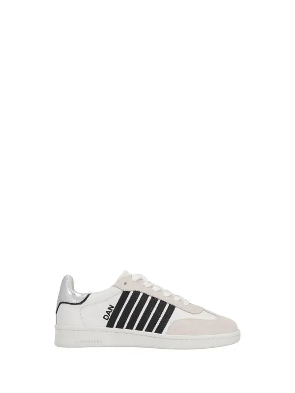 Dsquared2 Lace Up Low Top Sneakers - Bianco+nero+argento