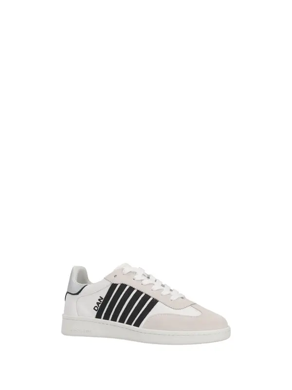 Dsquared2 Lace Up Low Top Sneakers - Bianco+nero+argento
