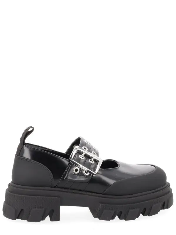 GANNI Ballerina With Logo Buckle - Black