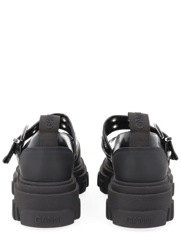 GANNI Ballerina With Logo Buckle - Black