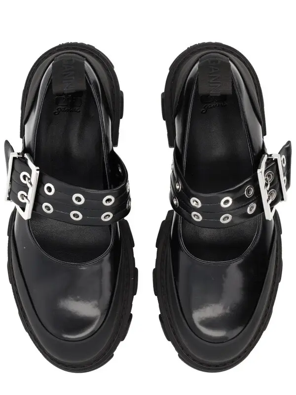GANNI Ballerina With Logo Buckle - Black