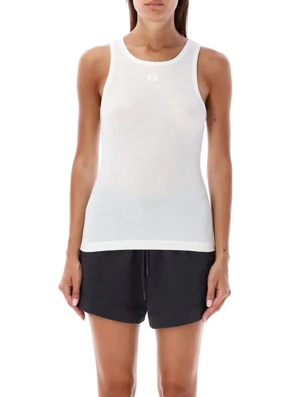 GANNI Ribbed Cotton Tank Top - Bianco