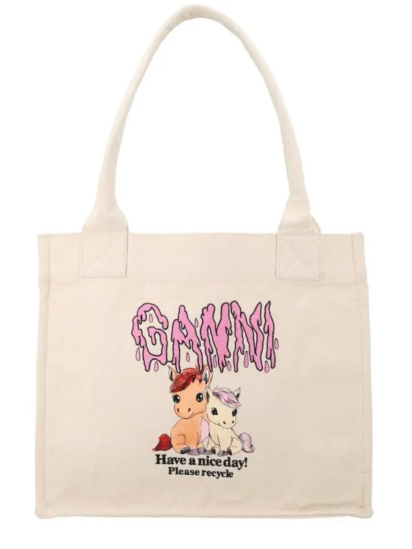 GANNI Printed Tote Bag - White