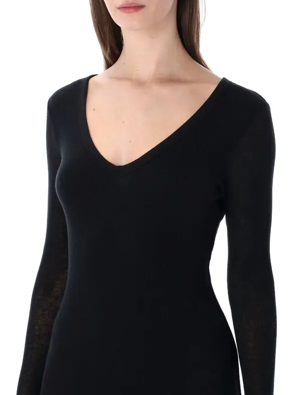 JAMES PERSE Cotton Cashmere Rib Deep V-neck Dress