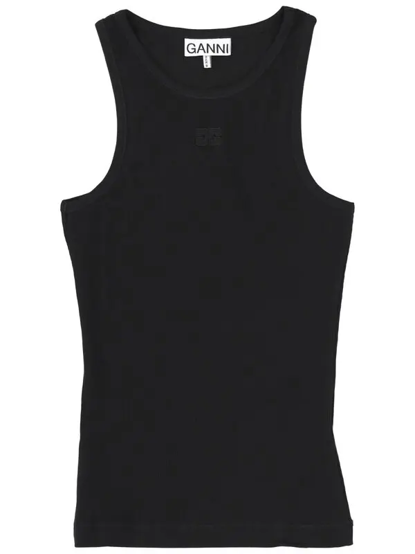 GANNI Tank Top With Logo - Black